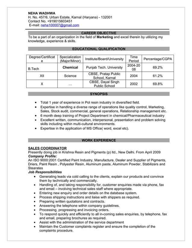 Cv Neha M&S | PDF