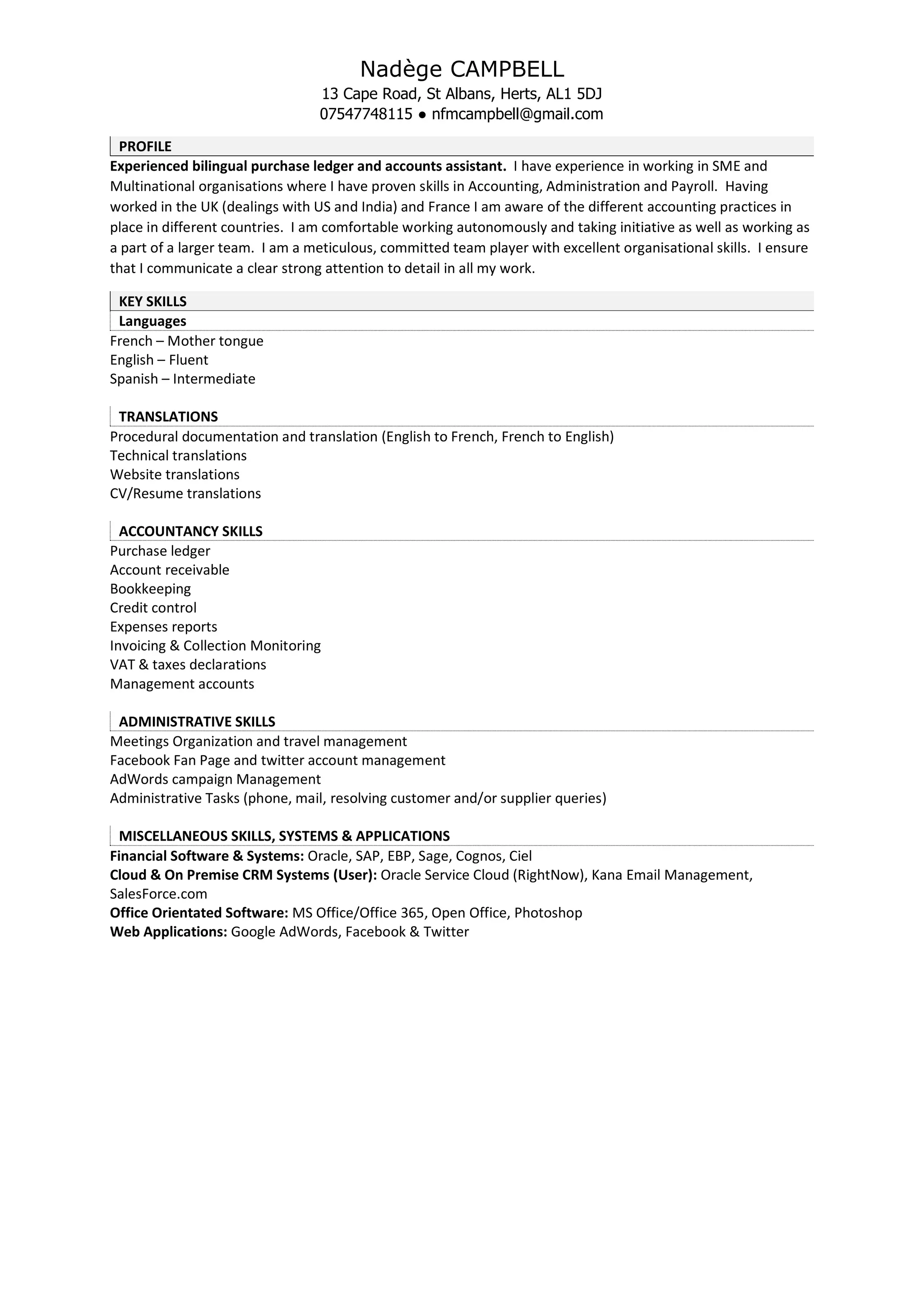Cv nfm campbell | PDF | Business Accounting & Finance | Business