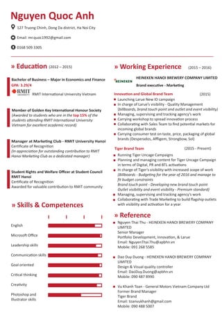Cv nguyen quoc anh marketing_fmcg | PDF | Business Administration | Business