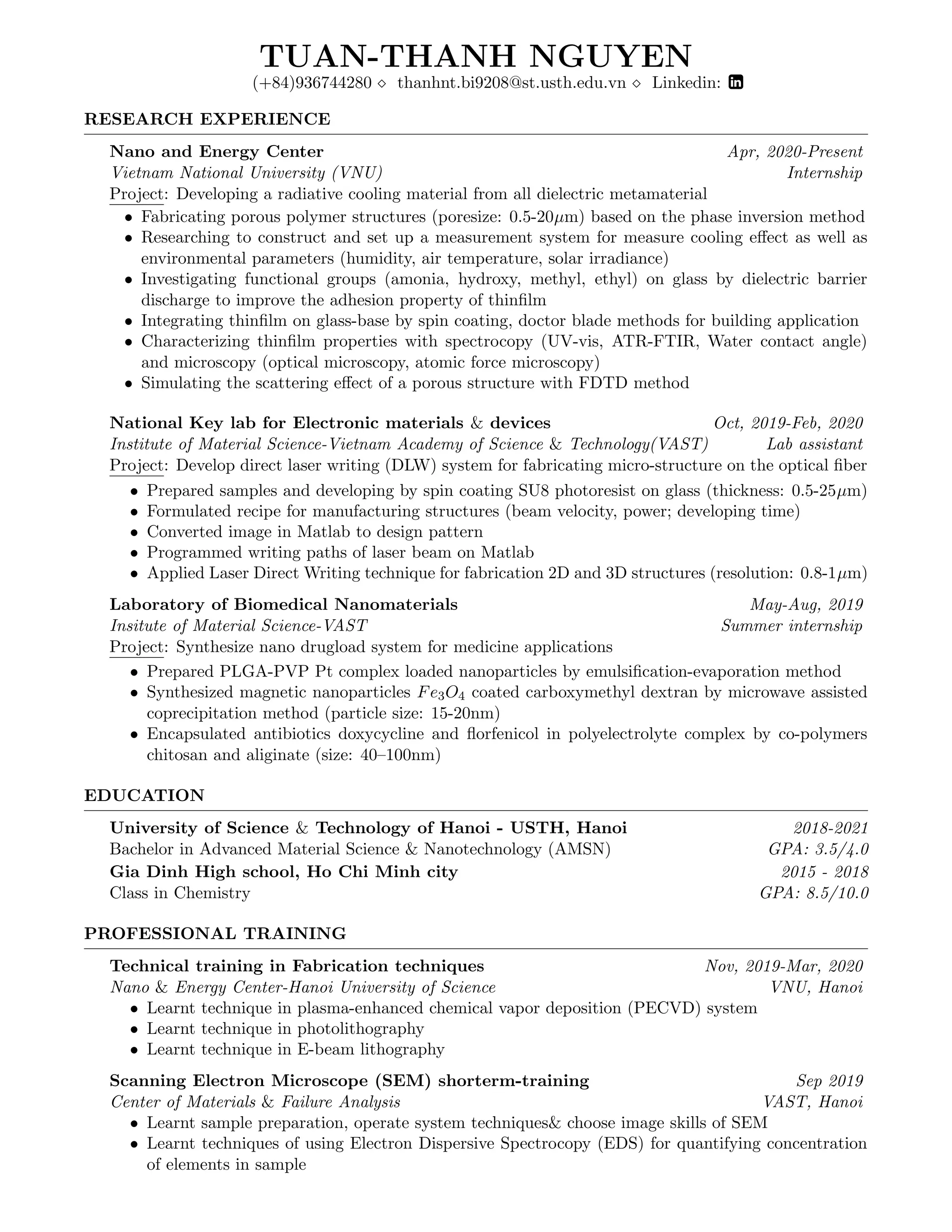 Cv nguyen tuan_thanh | PDF | Chemistry | Science