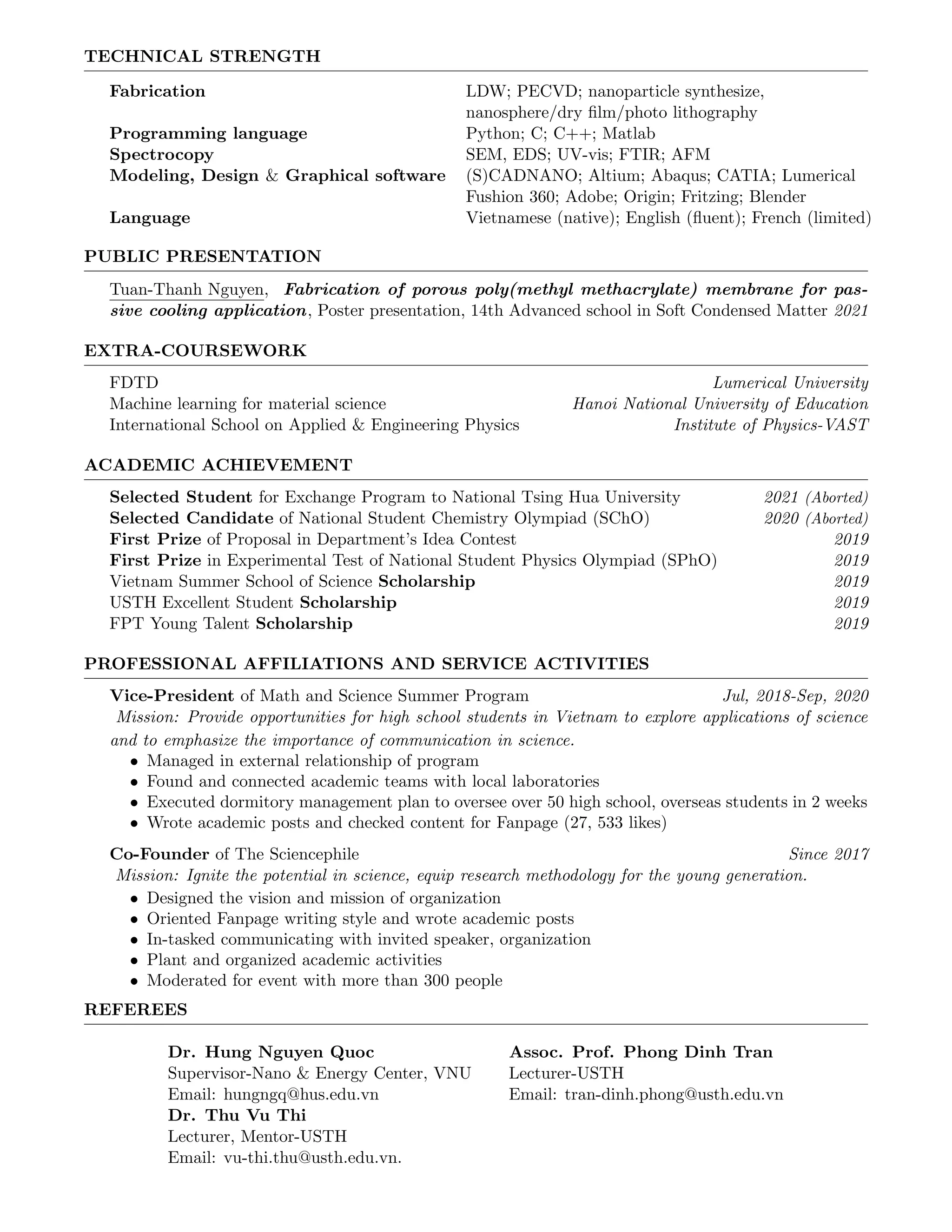 Cv nguyen tuan_thanh | PDF | Chemistry | Science