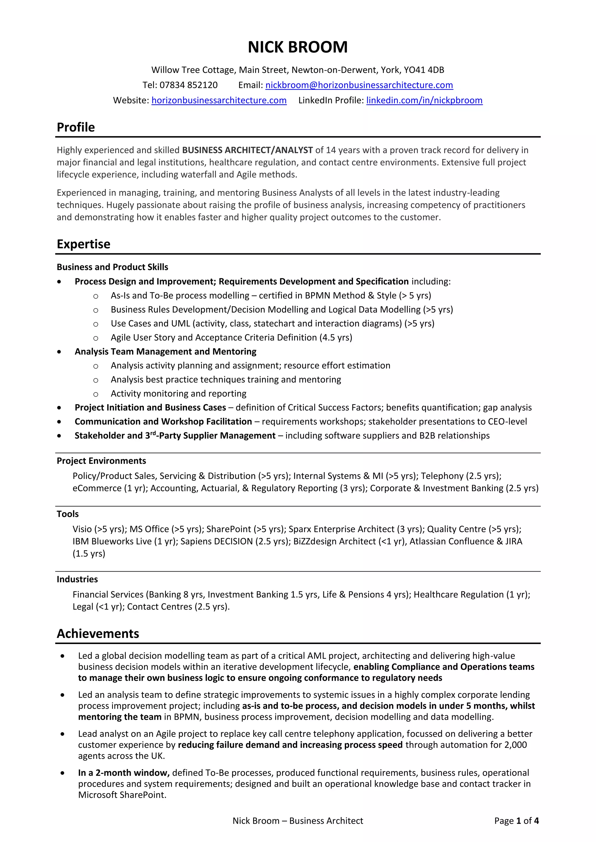 Latest CV/resume - Nick Broom | PDF