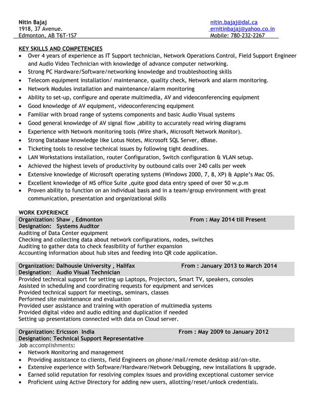 Cv nitin bajaj | DOC | IT and Internet Support | Internet