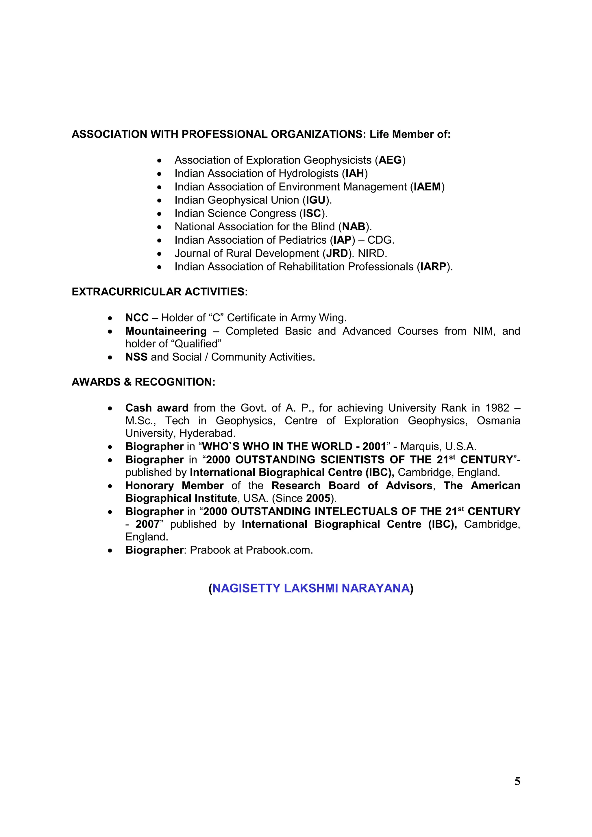 LAKSHMI NARAYANA NAGISETTY AS A PROFESSIONAL | DOC