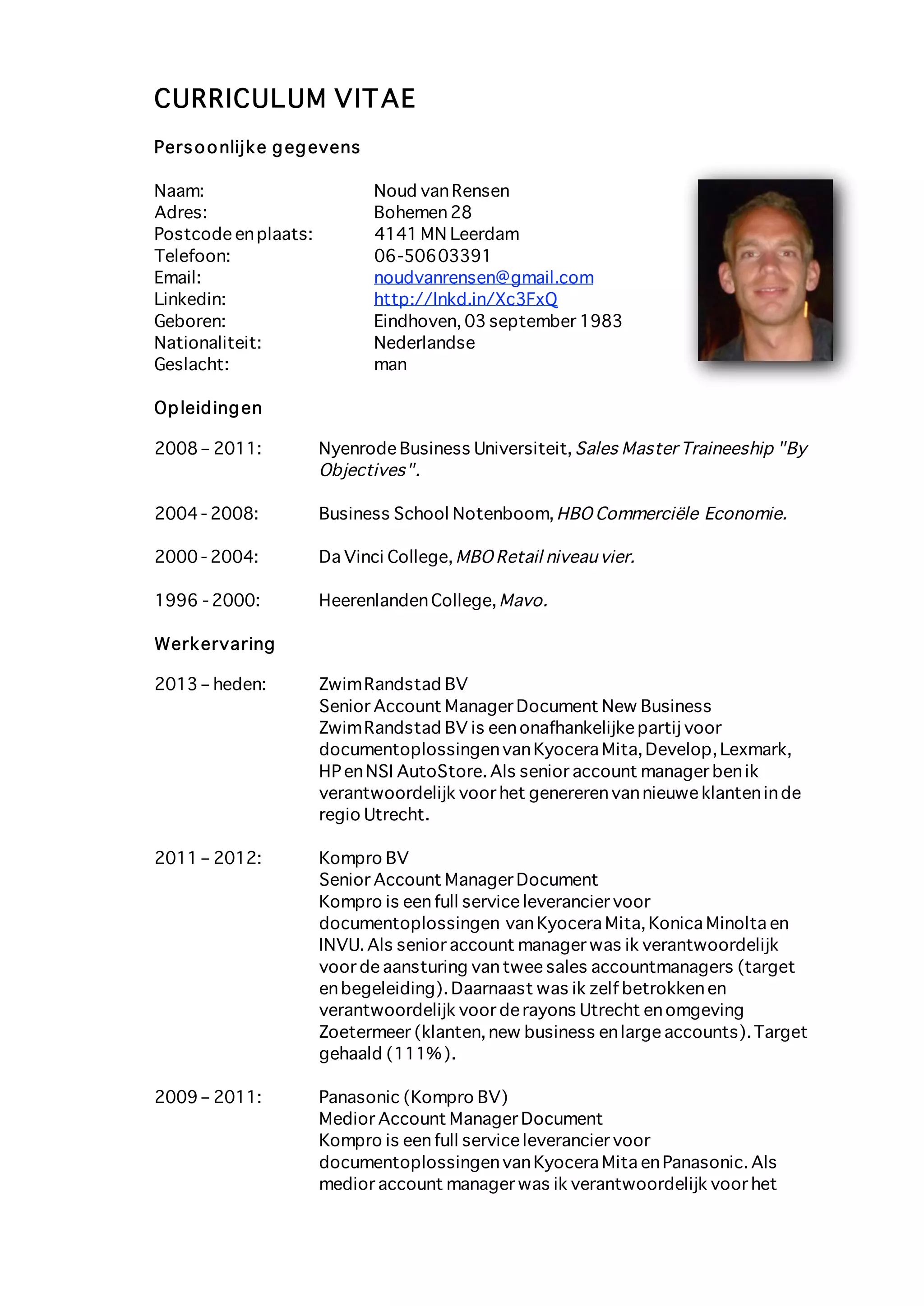 CV Noud van Rensen 2013 | PDF