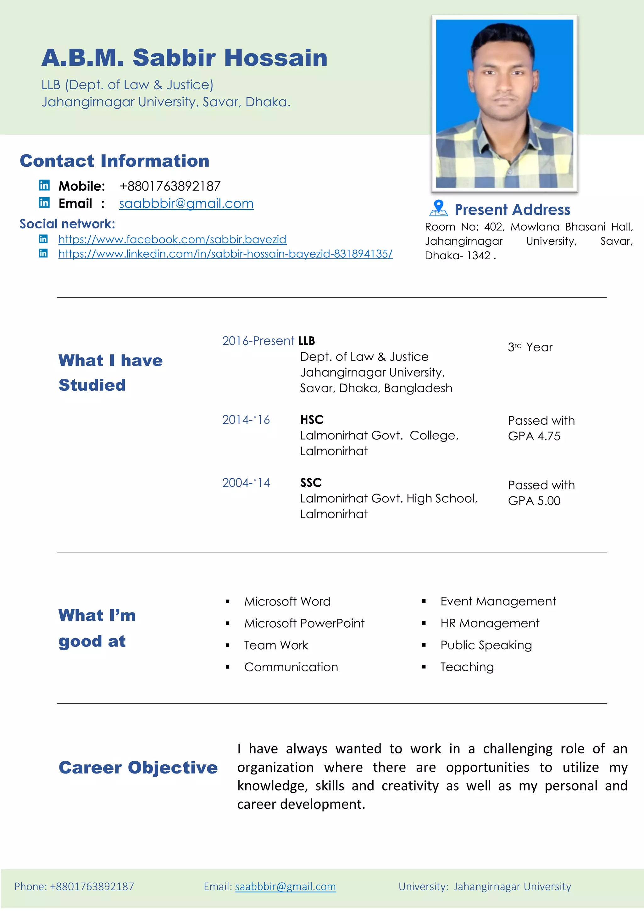 CV of A.B.M. Sabbir Hossain | PDF CV of A.B.M. Sabbir Hossain | PDF