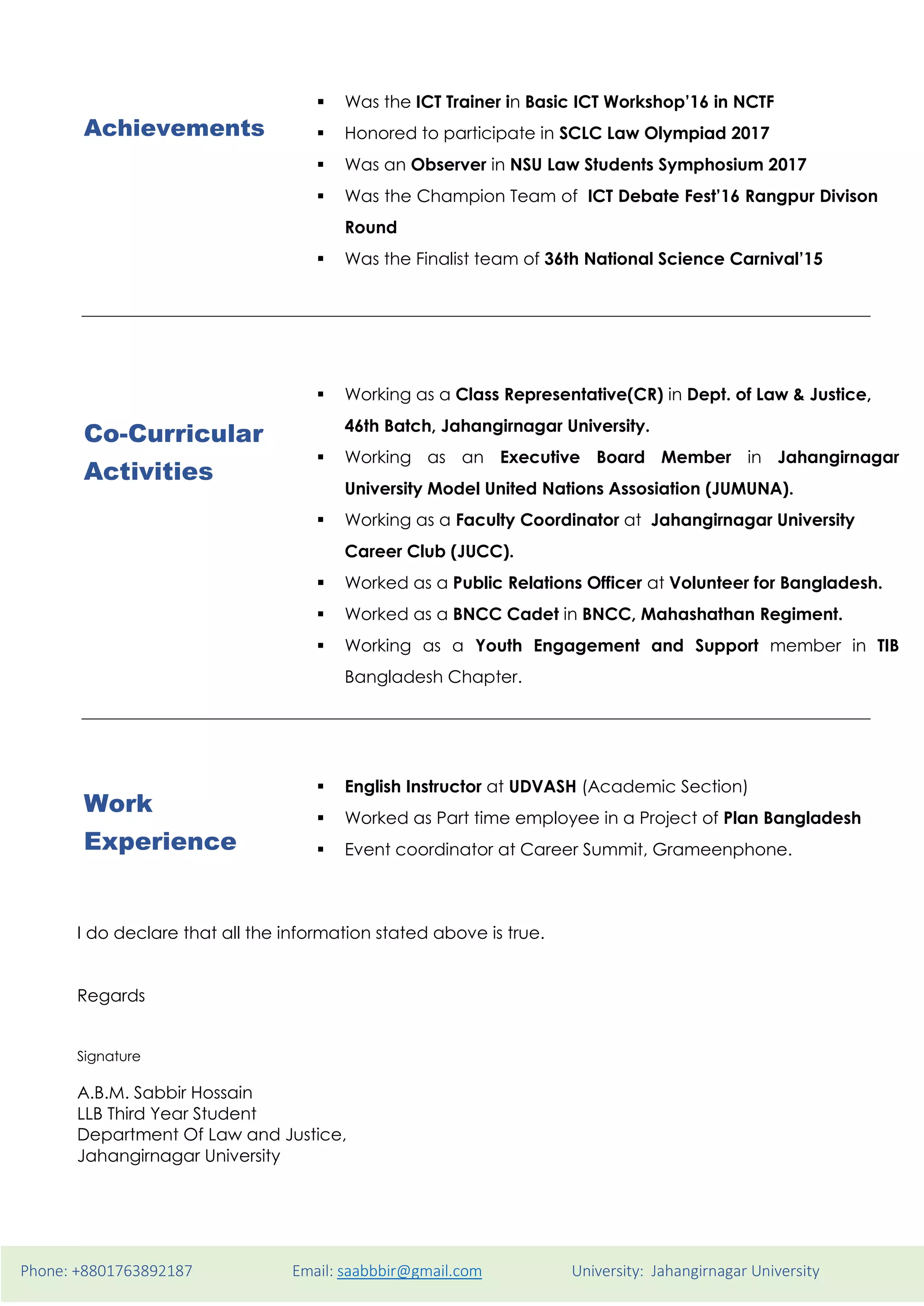 CV of A.B.M. Sabbir Hossain | PDF CV of A.B.M. Sabbir Hossain | PDF