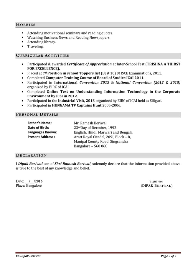 CV of CA Dipak Beriwal | PDF | Business Accounting & Finance | Business