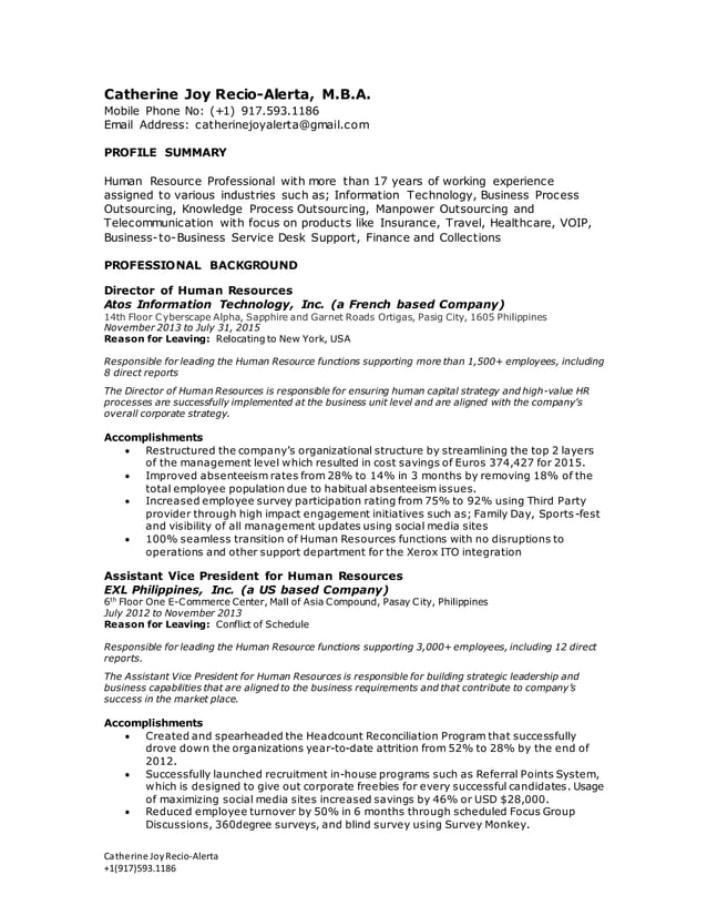 Cv of catherine joy alerta ver2 092315 | PDF