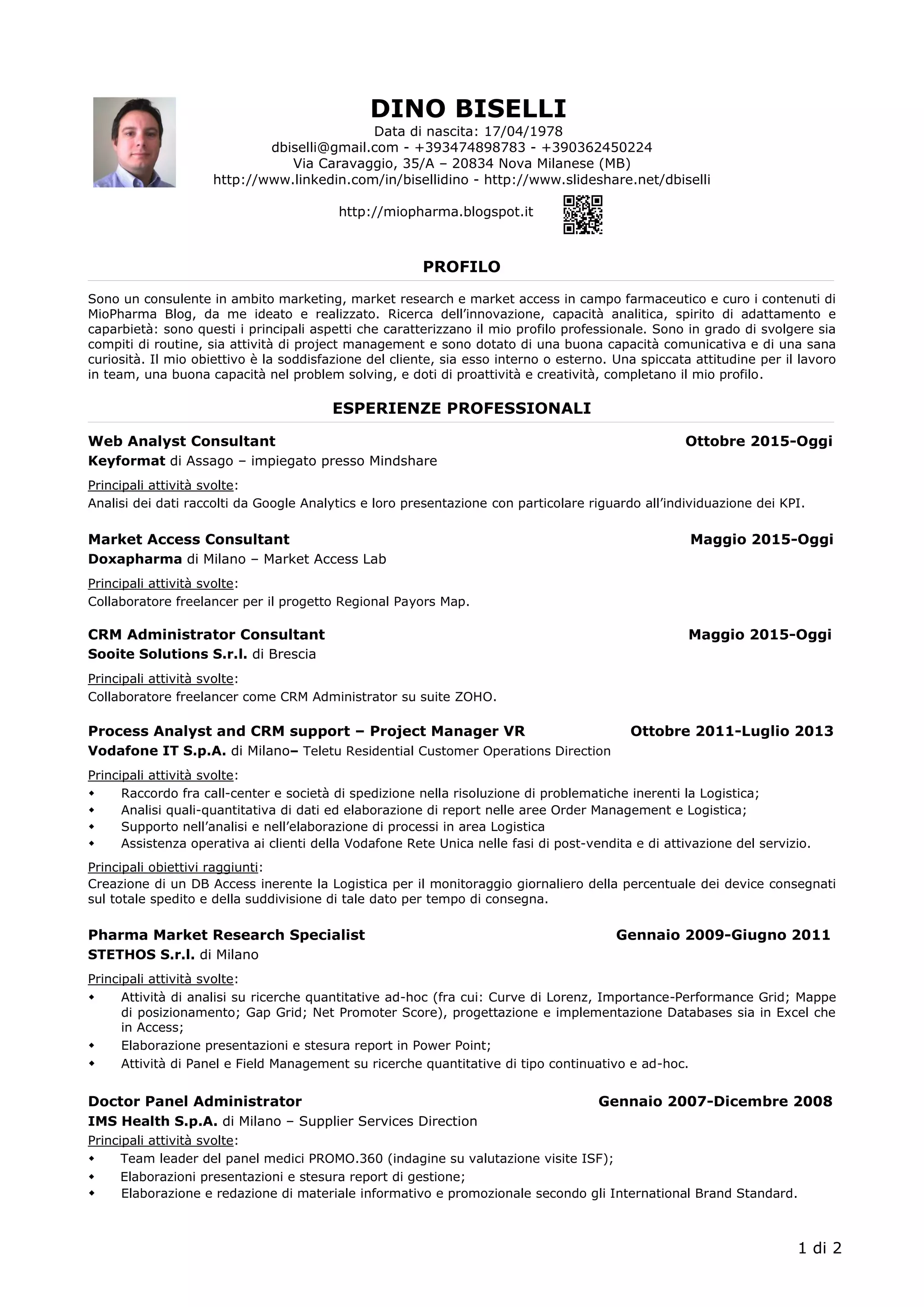 Curriculum Vitae of Dino Biselli | DOCX | Business Administration | Business