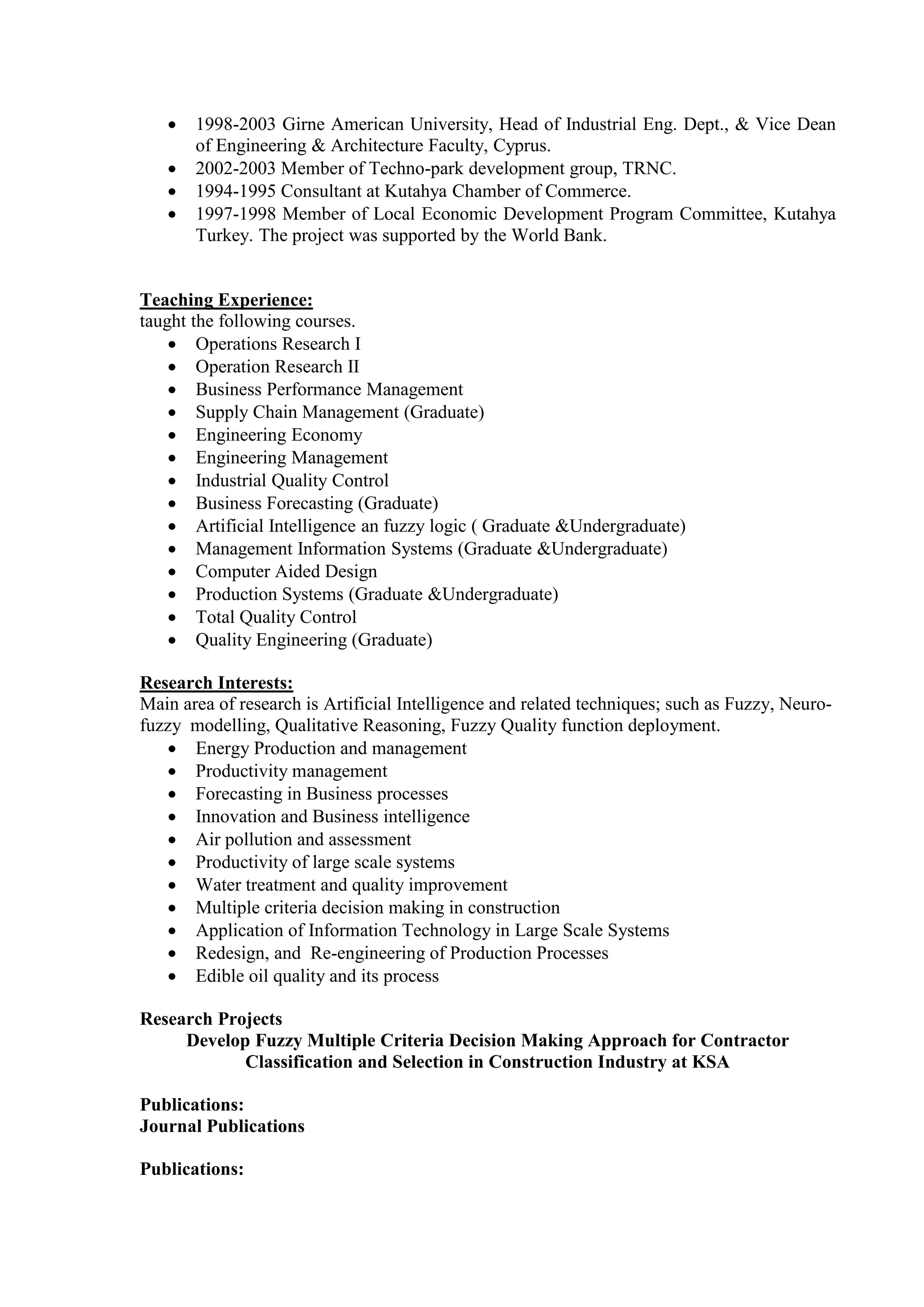 Cv of Dr. Osman Taylan | PDF