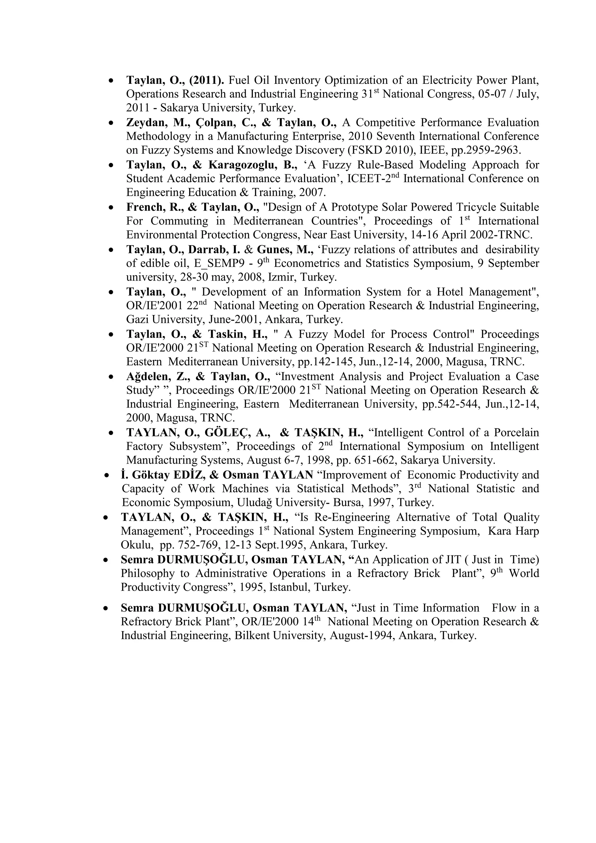 Cv of Dr. Osman Taylan | PDF