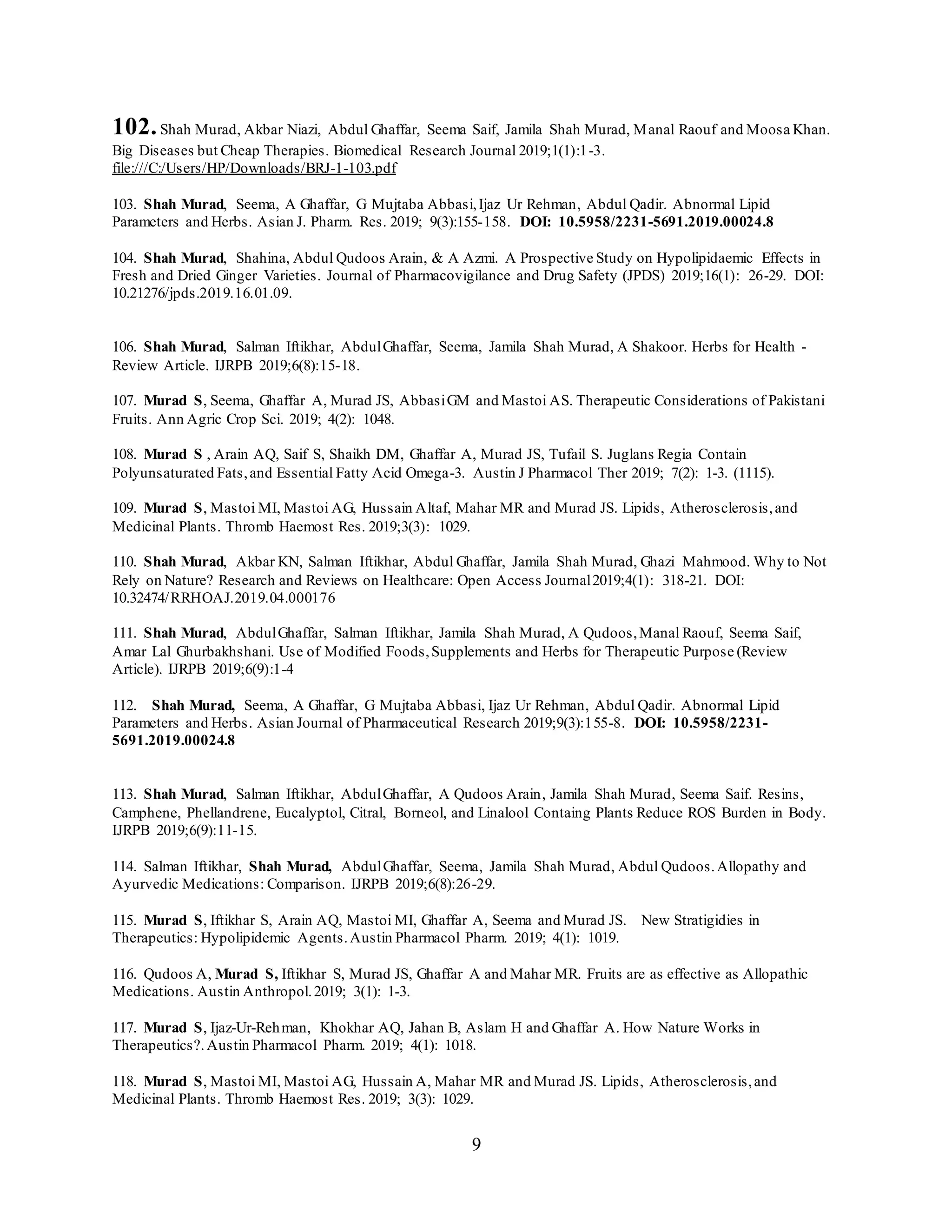 Cv of Dr. Shah Murad, Prof/HOD Pharmacology at IMDC Isd Pakistan | DOCX