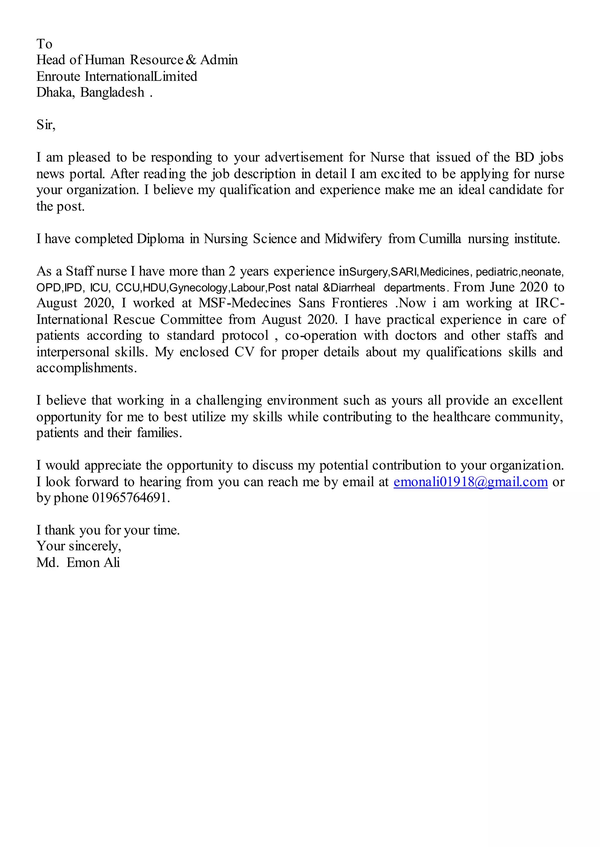 Cv of emon ali word | DOCX | First Aid | Injuries