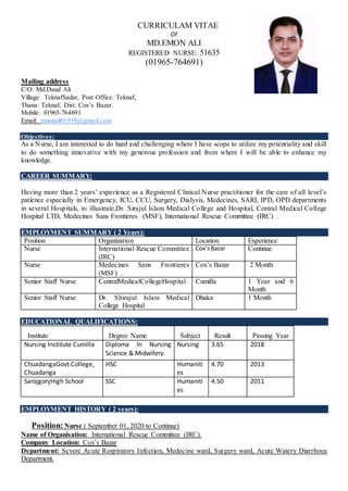 Cv of emon ali word | DOCX