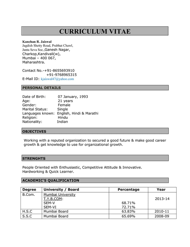 Cv of kanchan | PDF