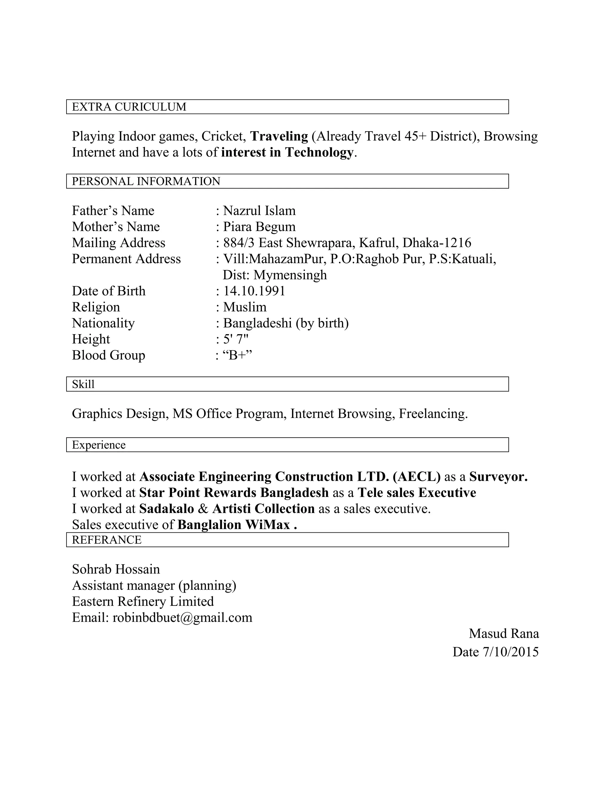 Resume of Masud Rana | PDF