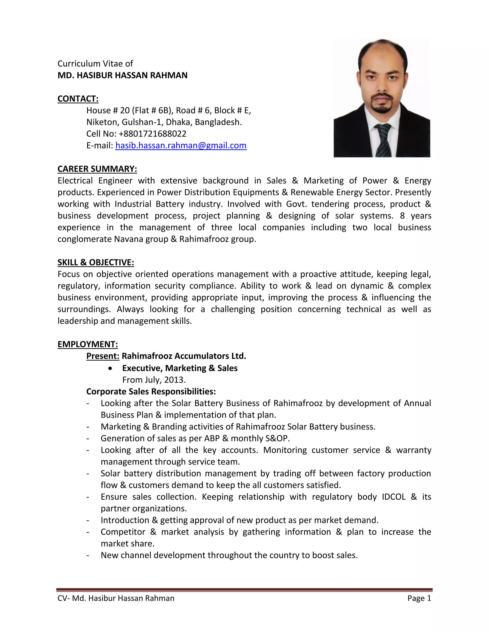 Cv of md. hasibur hassan rahman | PDF | Business Administration | Business