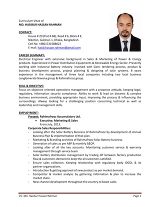 Cv of md. hasibur hassan rahman | PDF | Business Administration | Business
