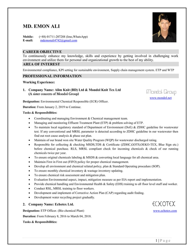 Cv of Md Emon Ali | PDF