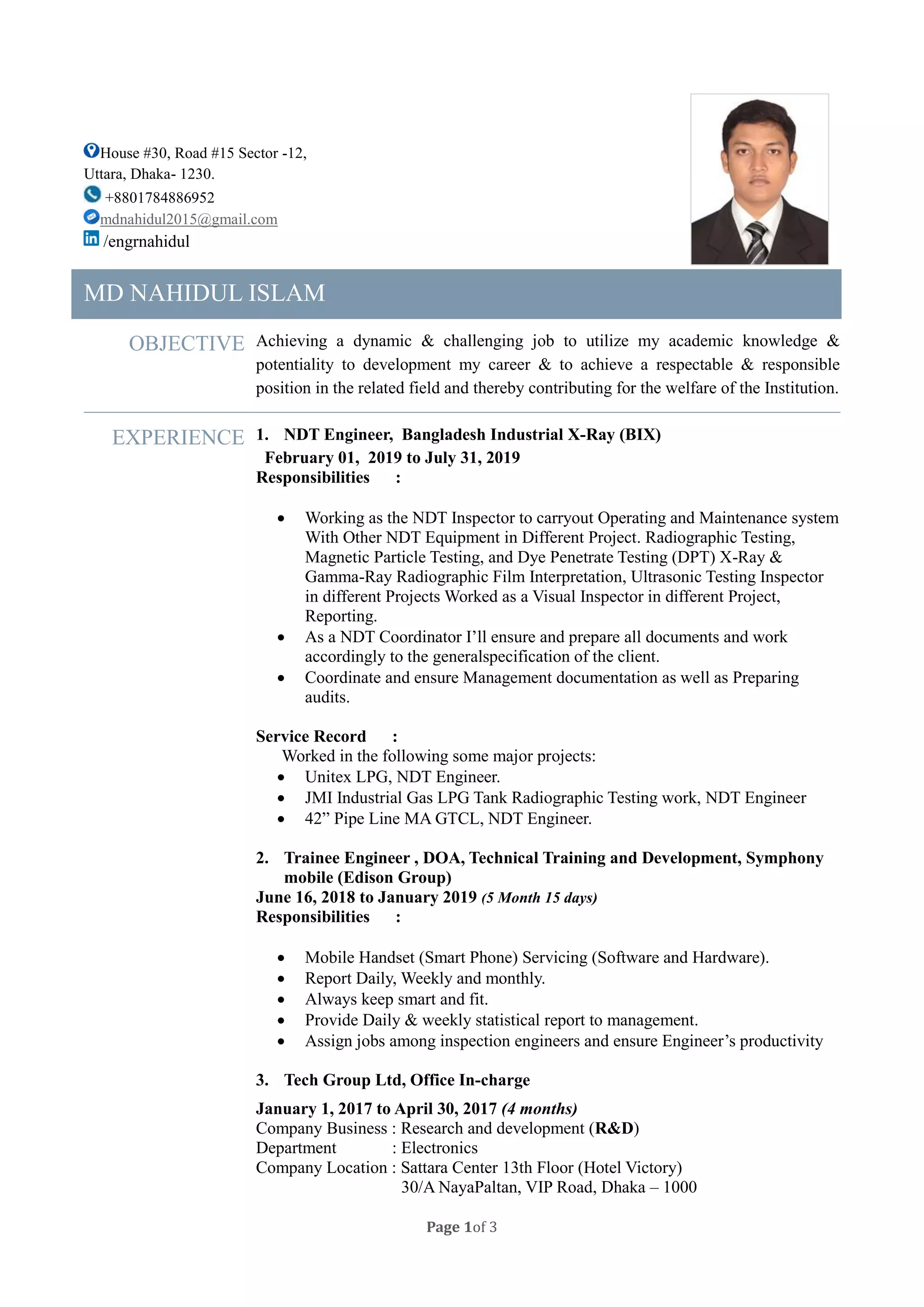 Cv of md nahidul islam | PDF