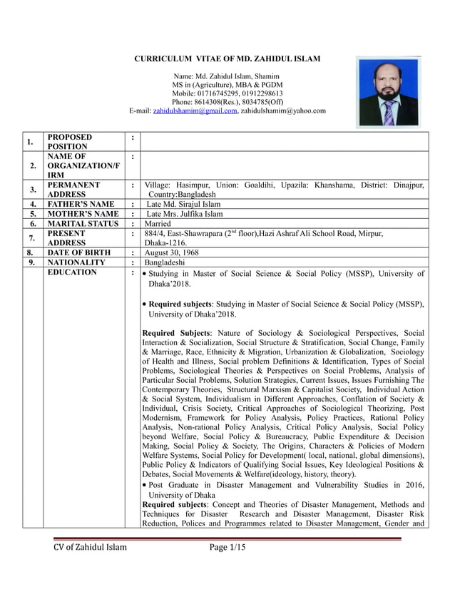 Cv of md zahidul islam(shamim) 030818 | PDF