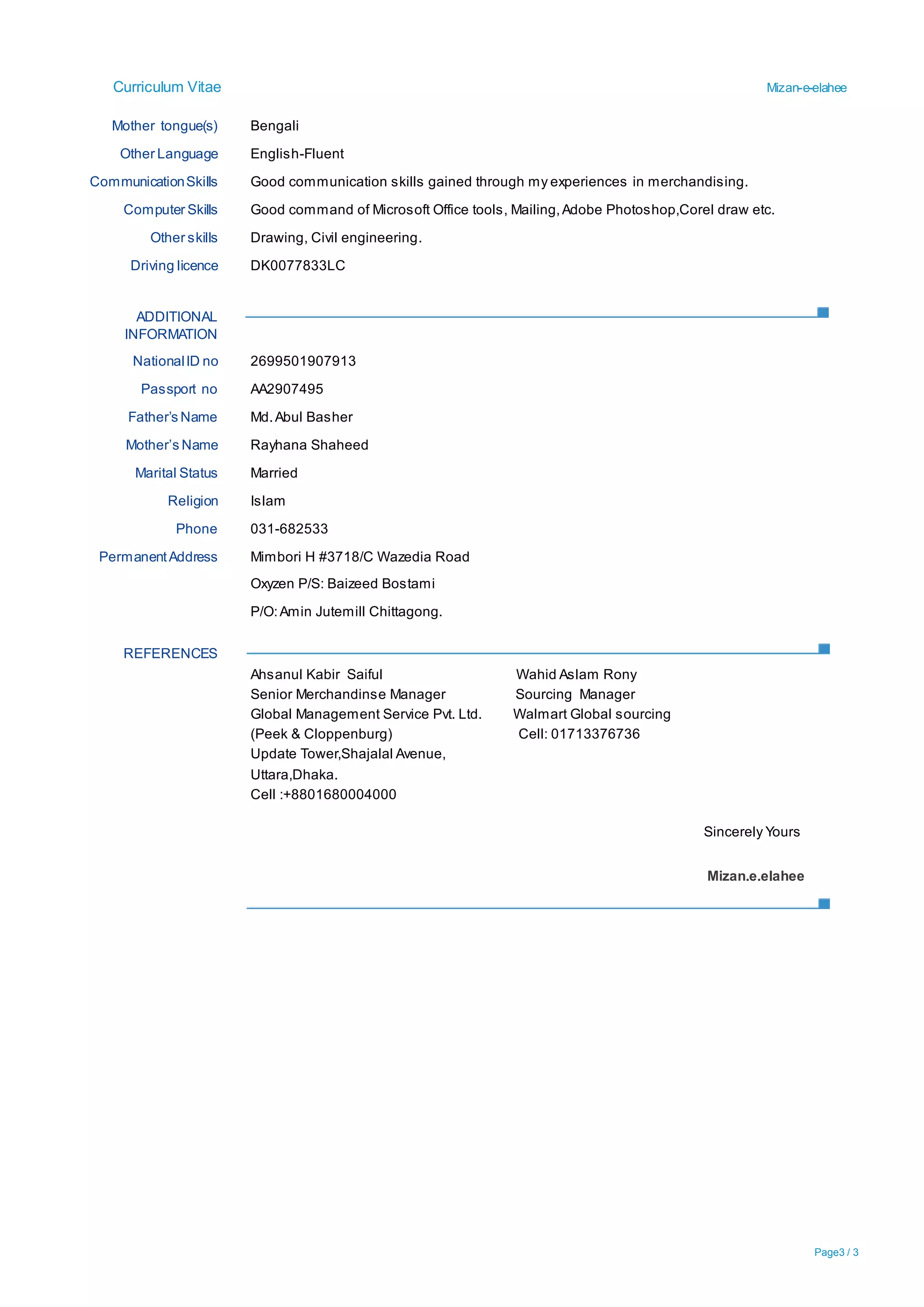 Cv of mizan e-elahee | DOCX