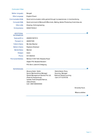 Cv of mizan e-elahee | DOCX