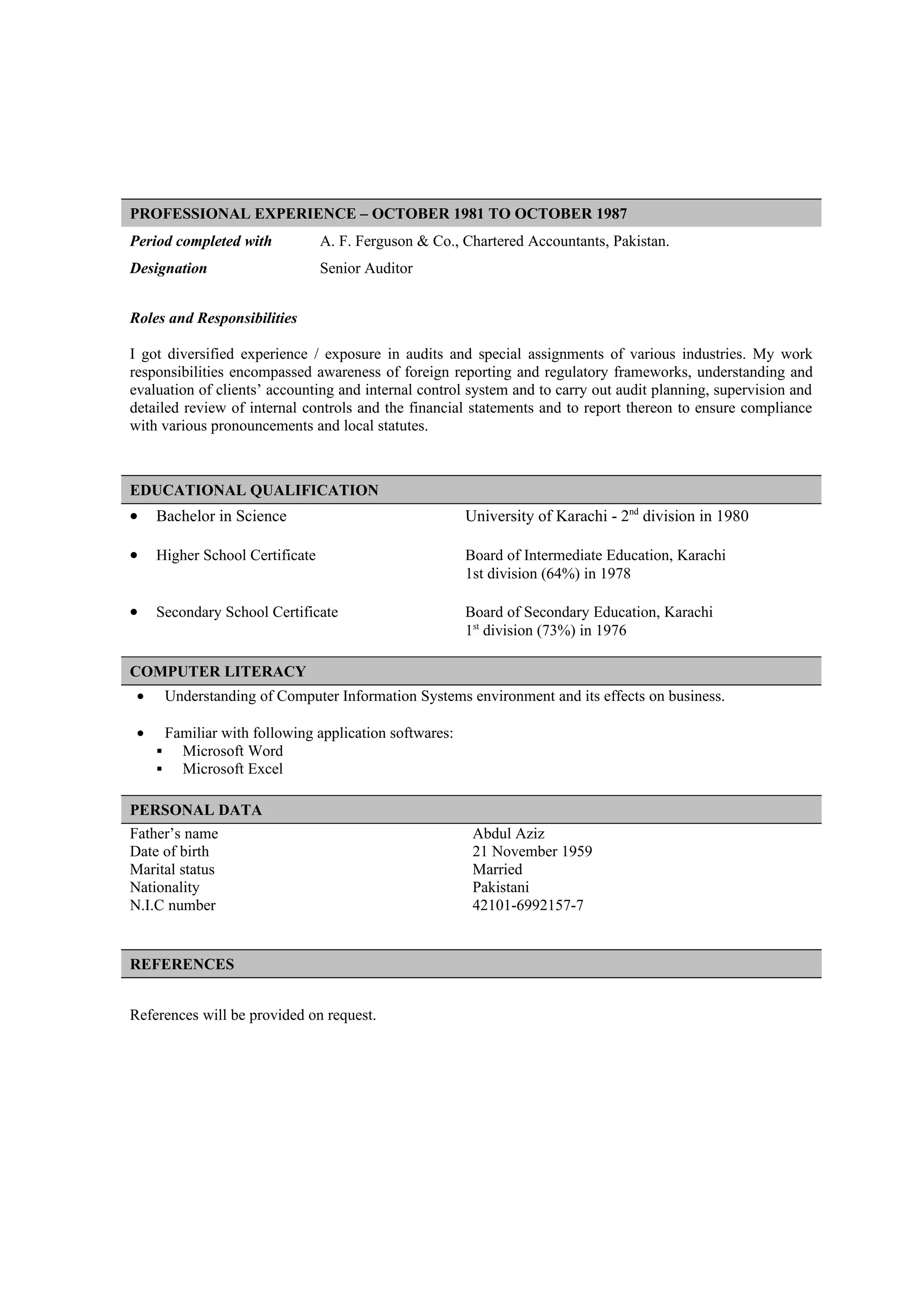 Cv Of Muhammad Saleem | DOC
