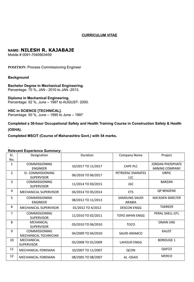 Cv of nilesh rk | PDF