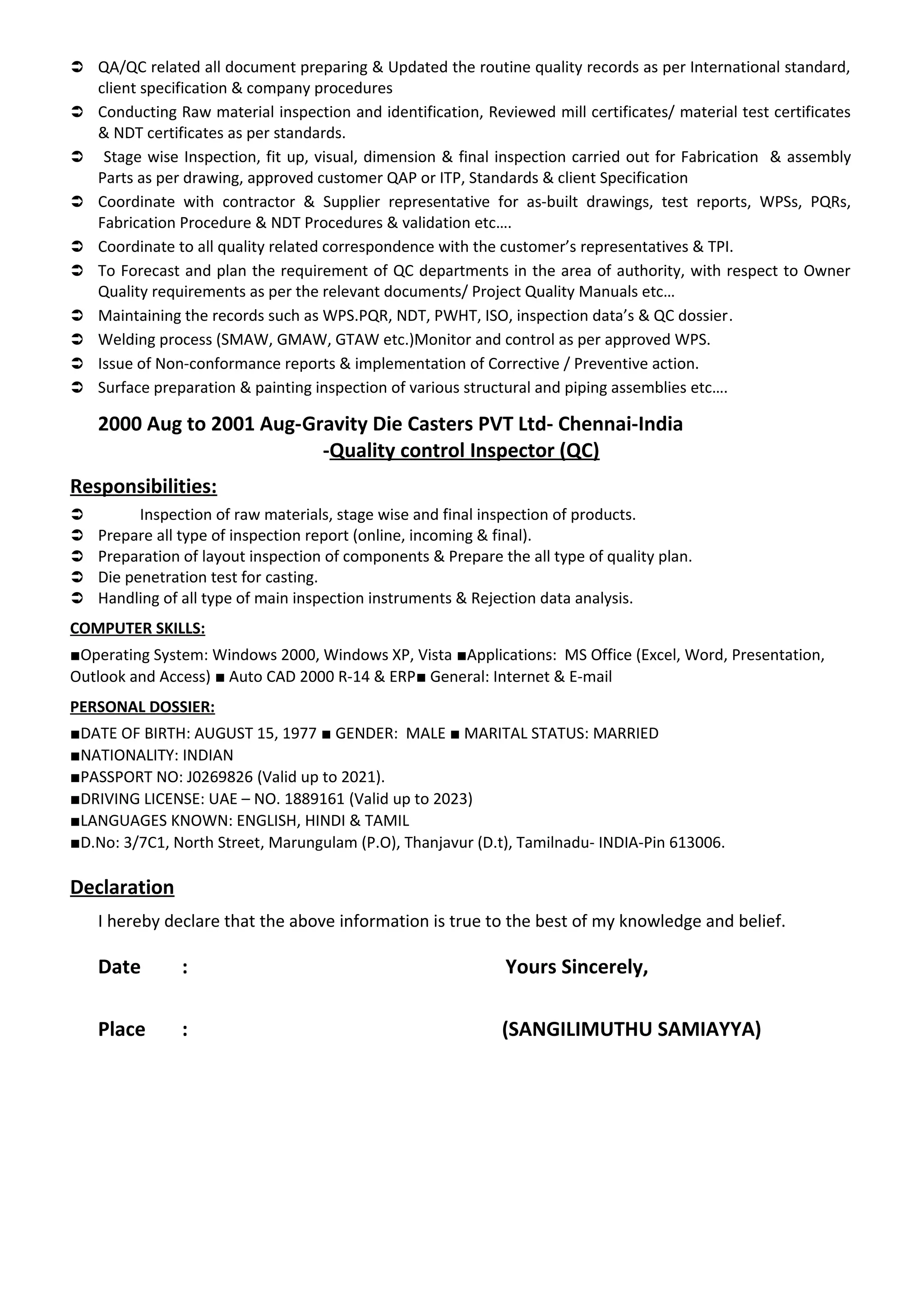 Cv of qaqc, inspection engineer, welding, painting & coating inspector ...