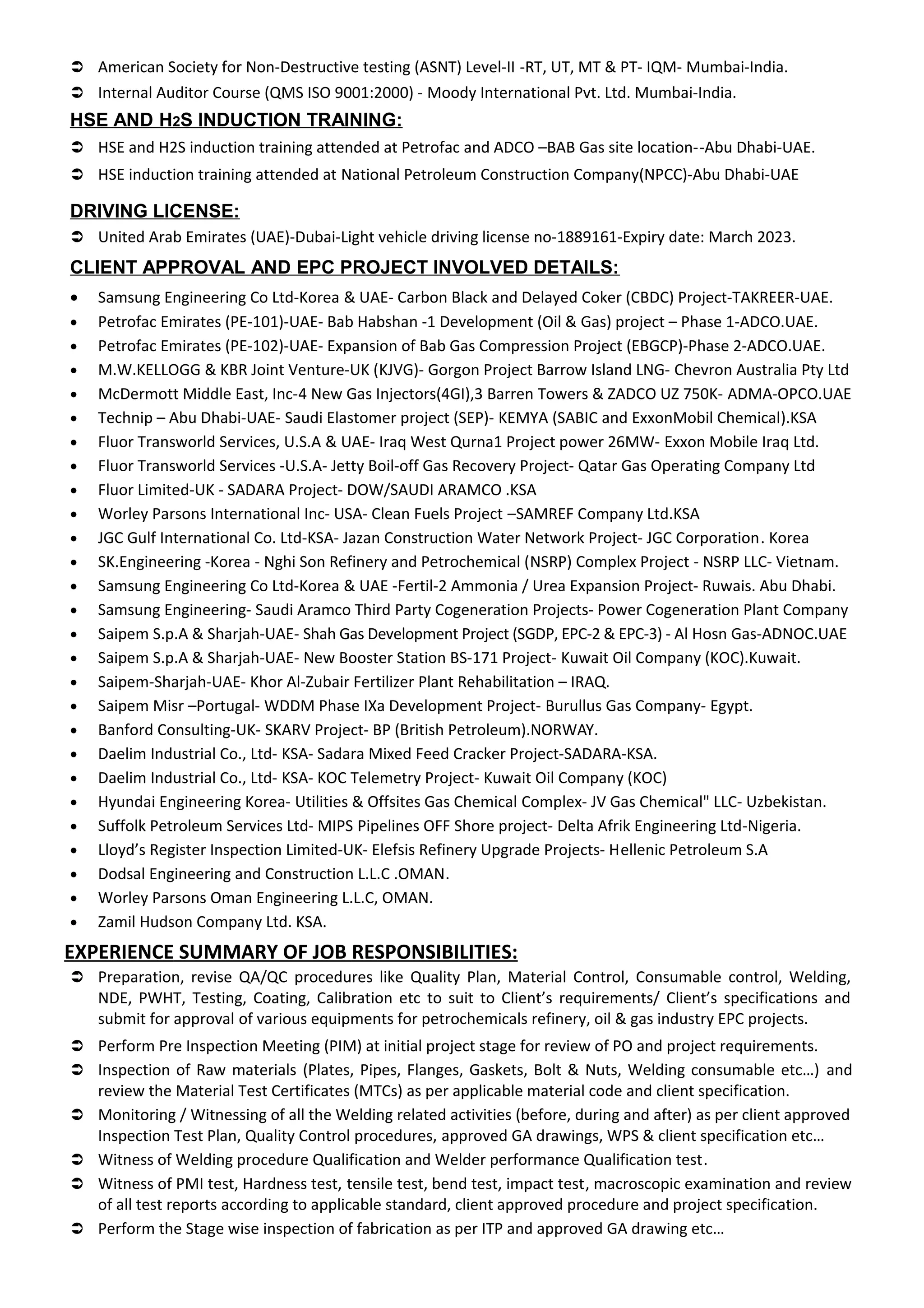 Cv of qaqc, inspection engineer, welding, painting & coating inspector ...