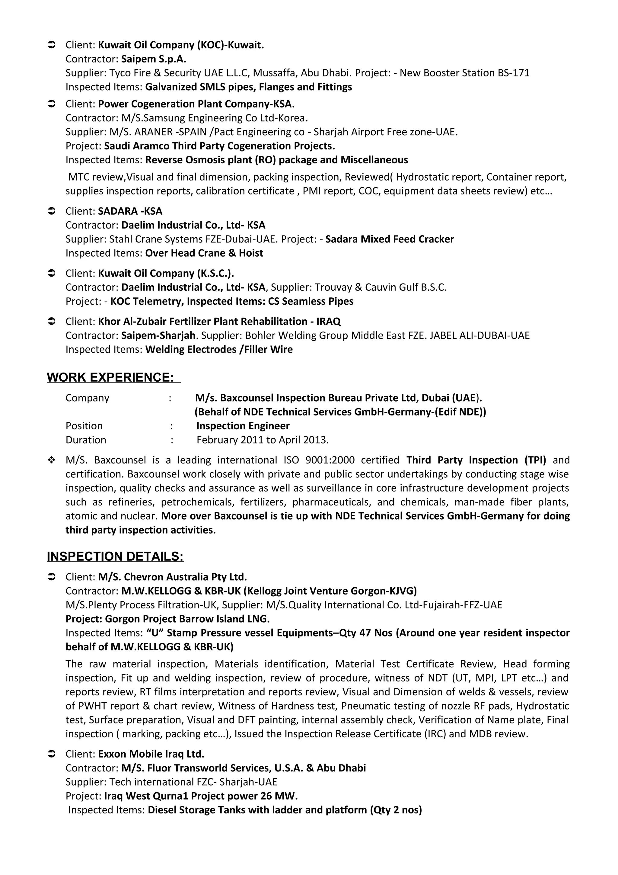 Cv of qaqc, inspection engineer, welding, painting & coating inspector ...