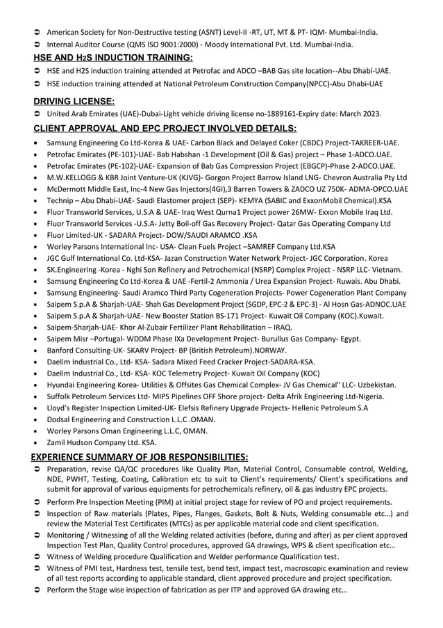 Cv of qaqc, inspection engineer, welding, painting & coating inspector ...