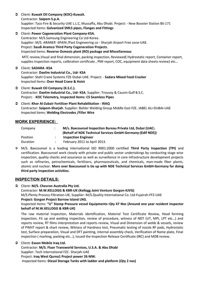 Cv of qaqc, inspection engineer, welding, painting & coating inspector ...