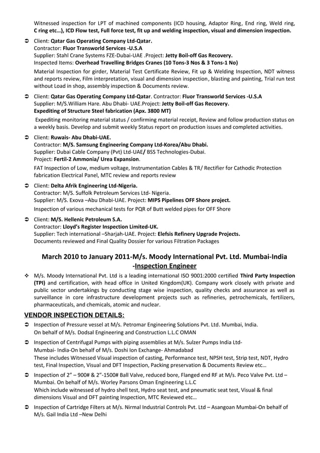 Cv of qaqc, inspection engineer, welding, painting & coating inspector ...