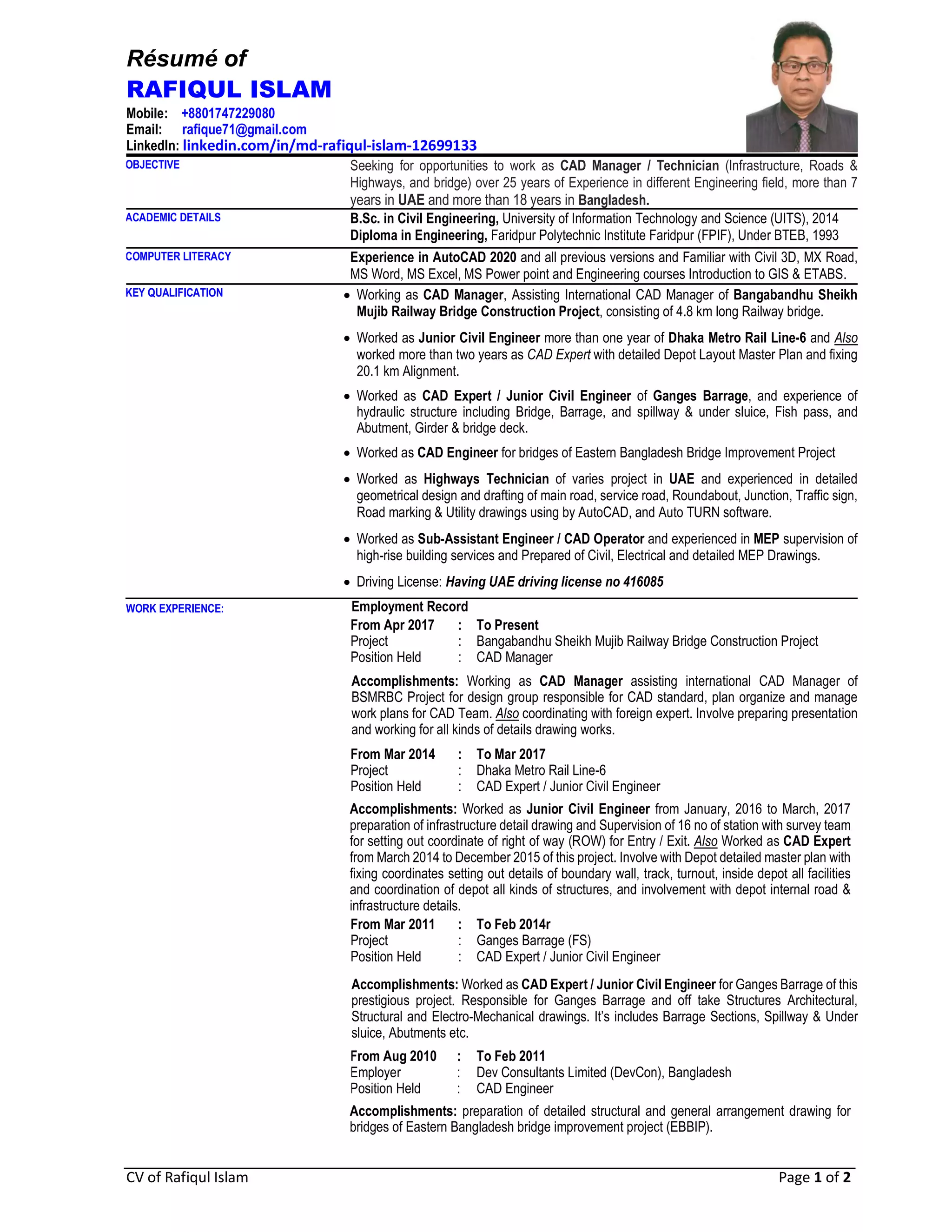 Cv of rafique 2020 cad | PDF