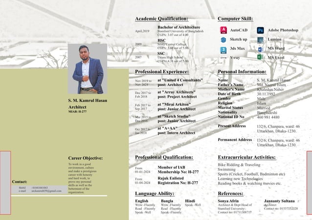 CV of kamrul is a sample work for references. | PPT