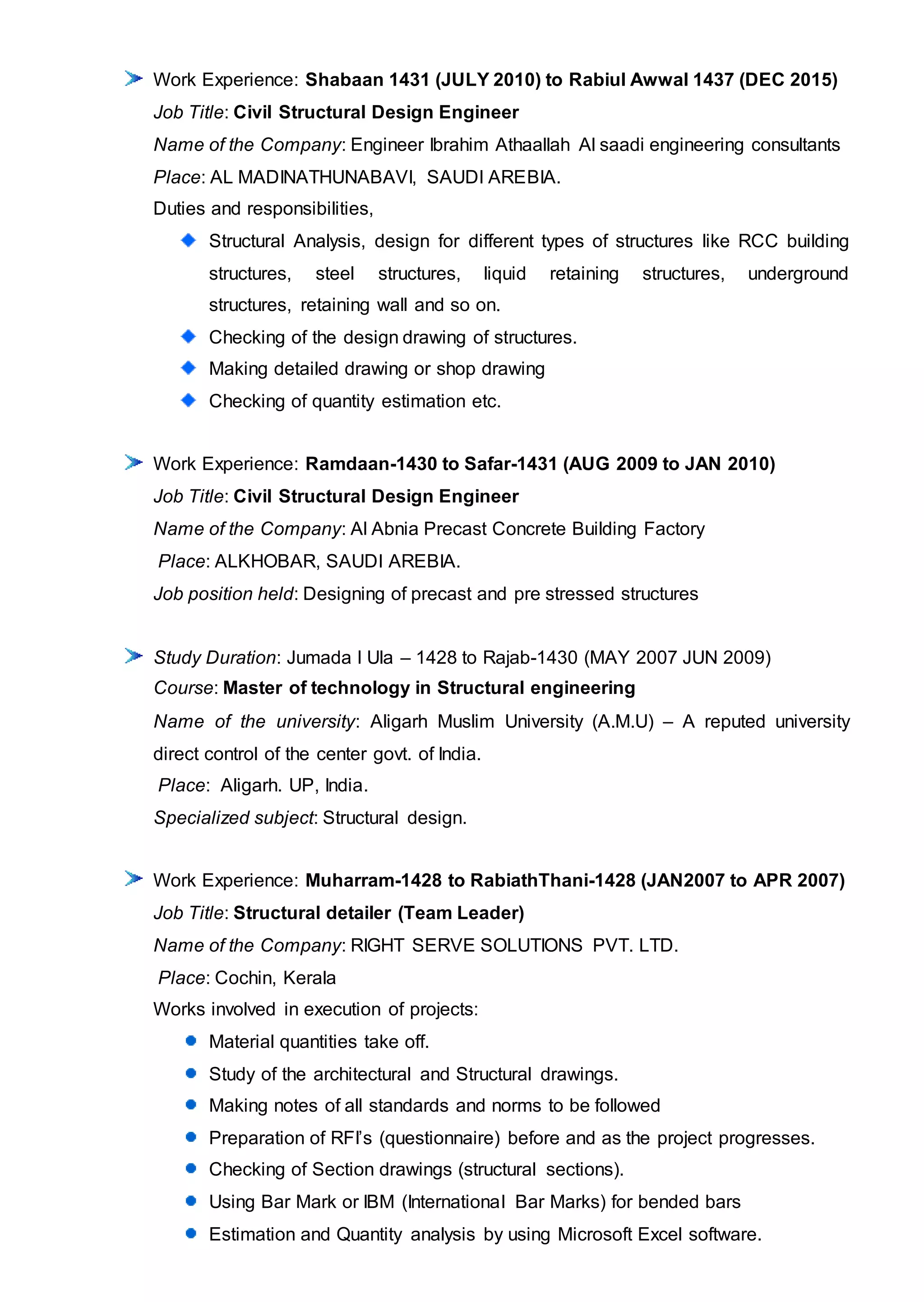 Cv of civil structural design engineer | DOCX