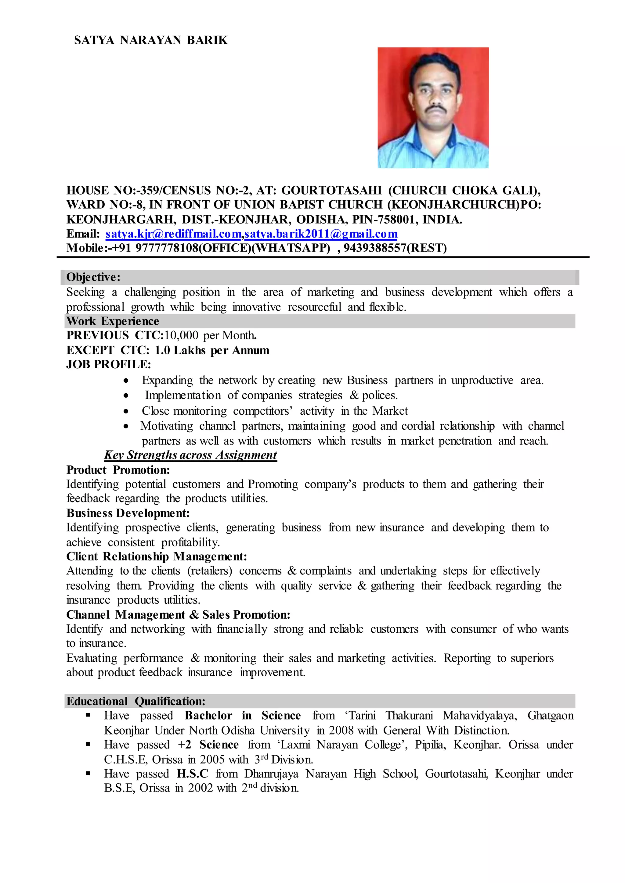 Cv of satya narayan barik | DOCX