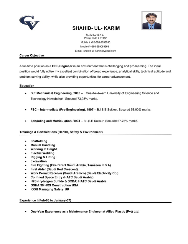 Cv of shahid | PDF