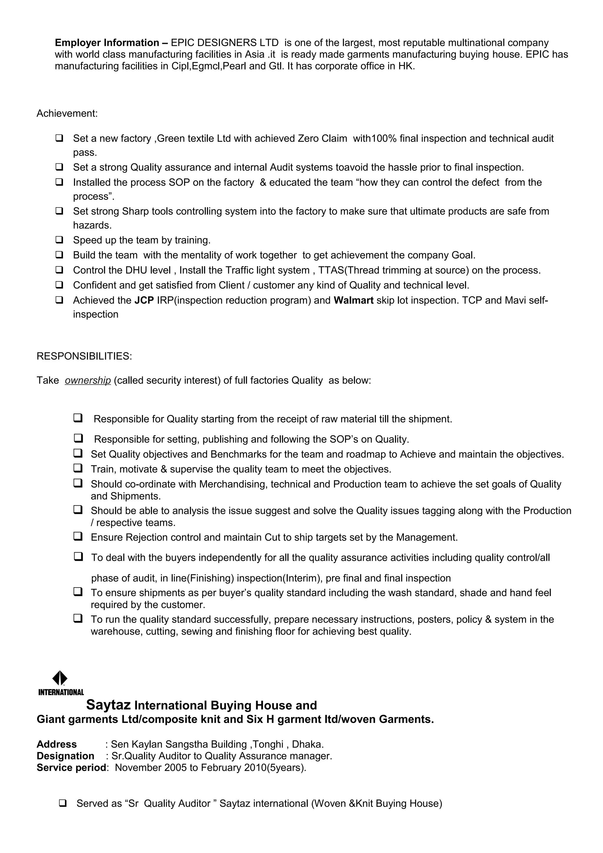 Cv of shamim we.connor updated 8th aug | DOC