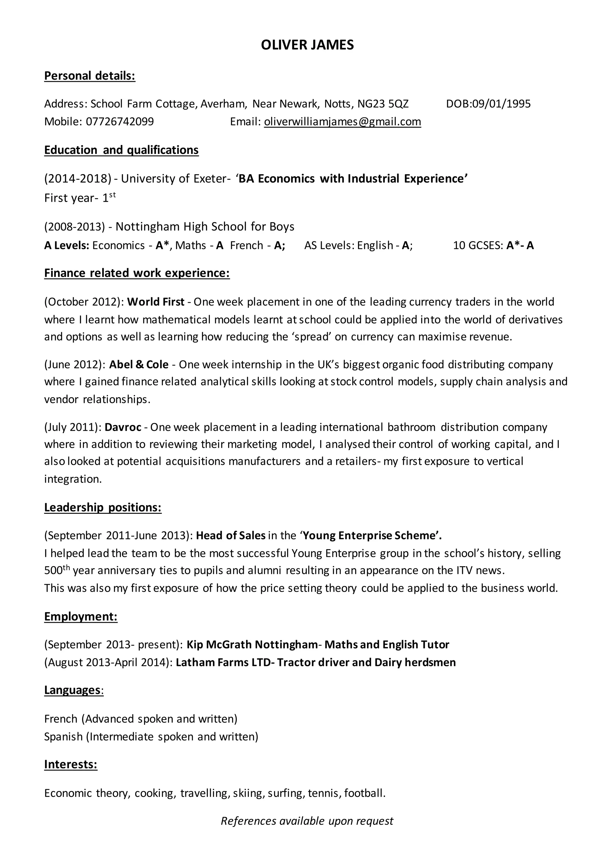 Cv oliver james | DOCX