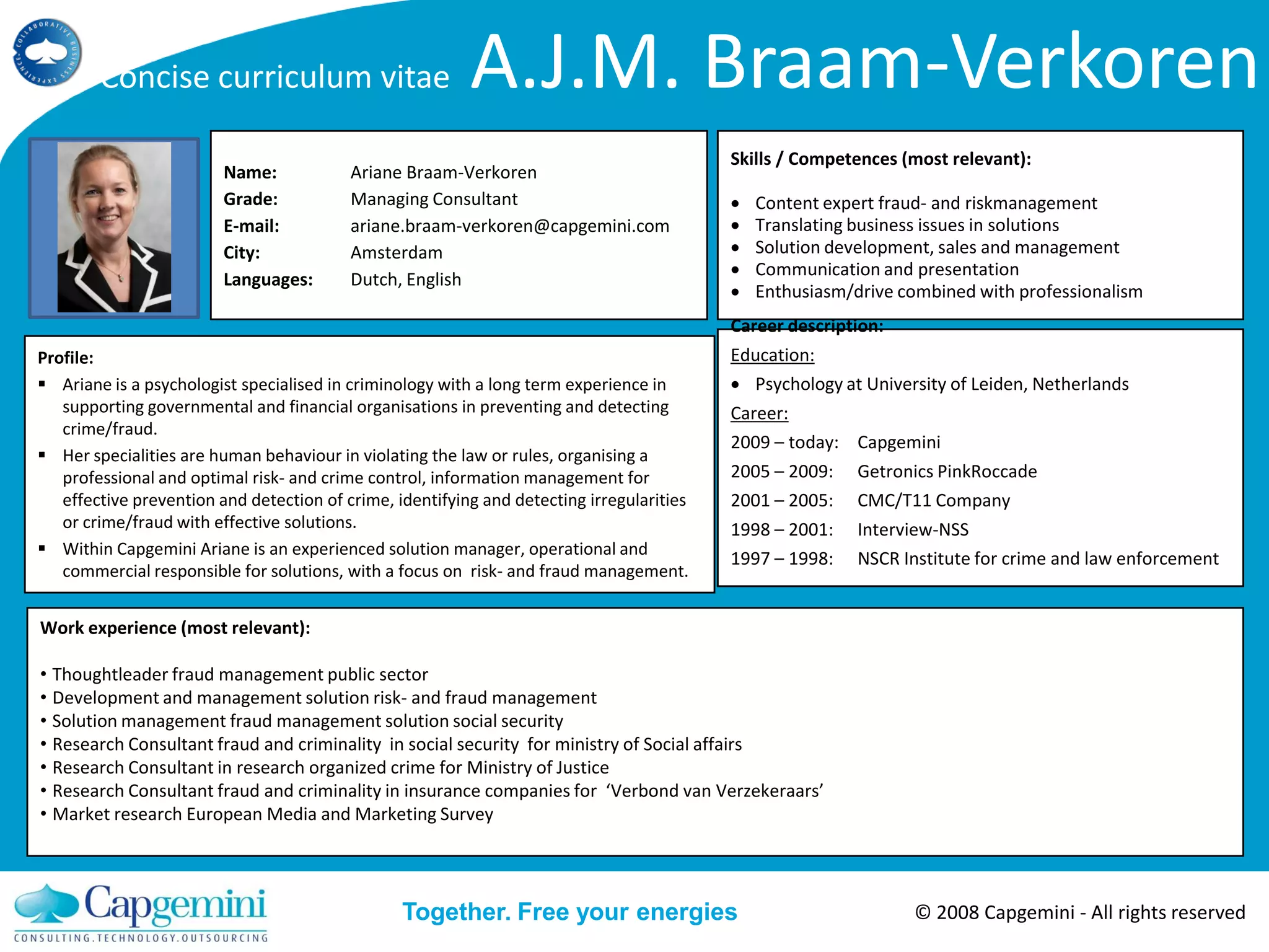 CV One Pager Ariane Braam-Verkoren | PDF