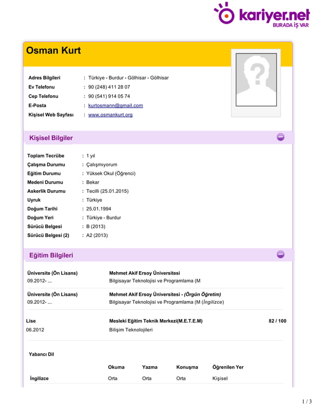 Osman Kurt CV | PDF