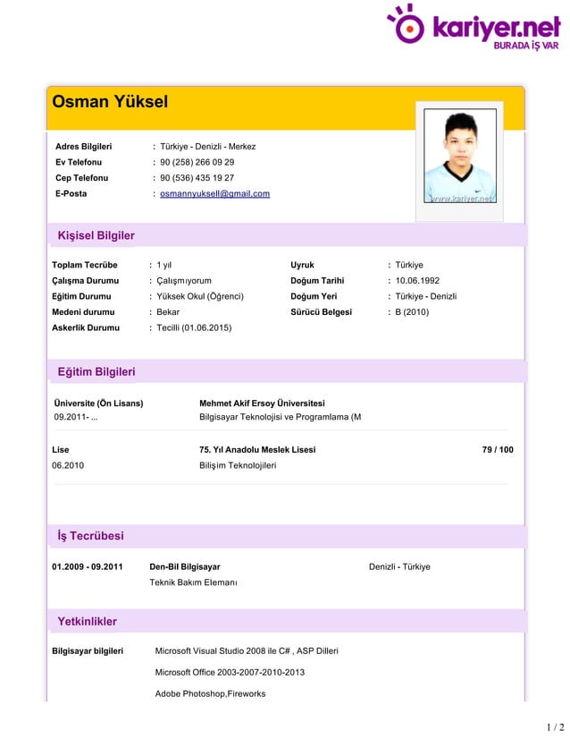 Cv osman yuksel_107126061 | PDF