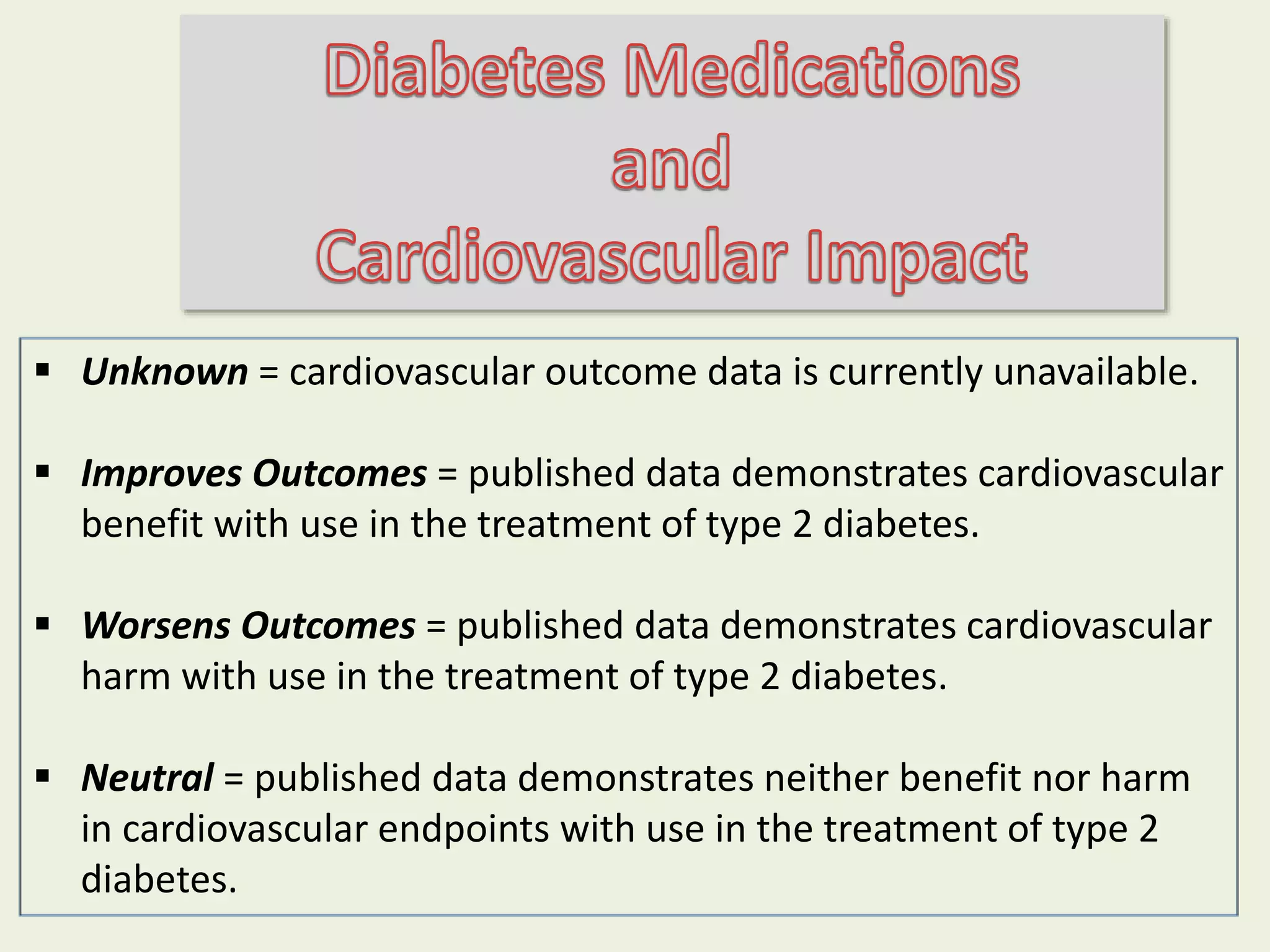Cardiovascular safety of anti-diabetic drugs.Cardiovascular Outcome ...