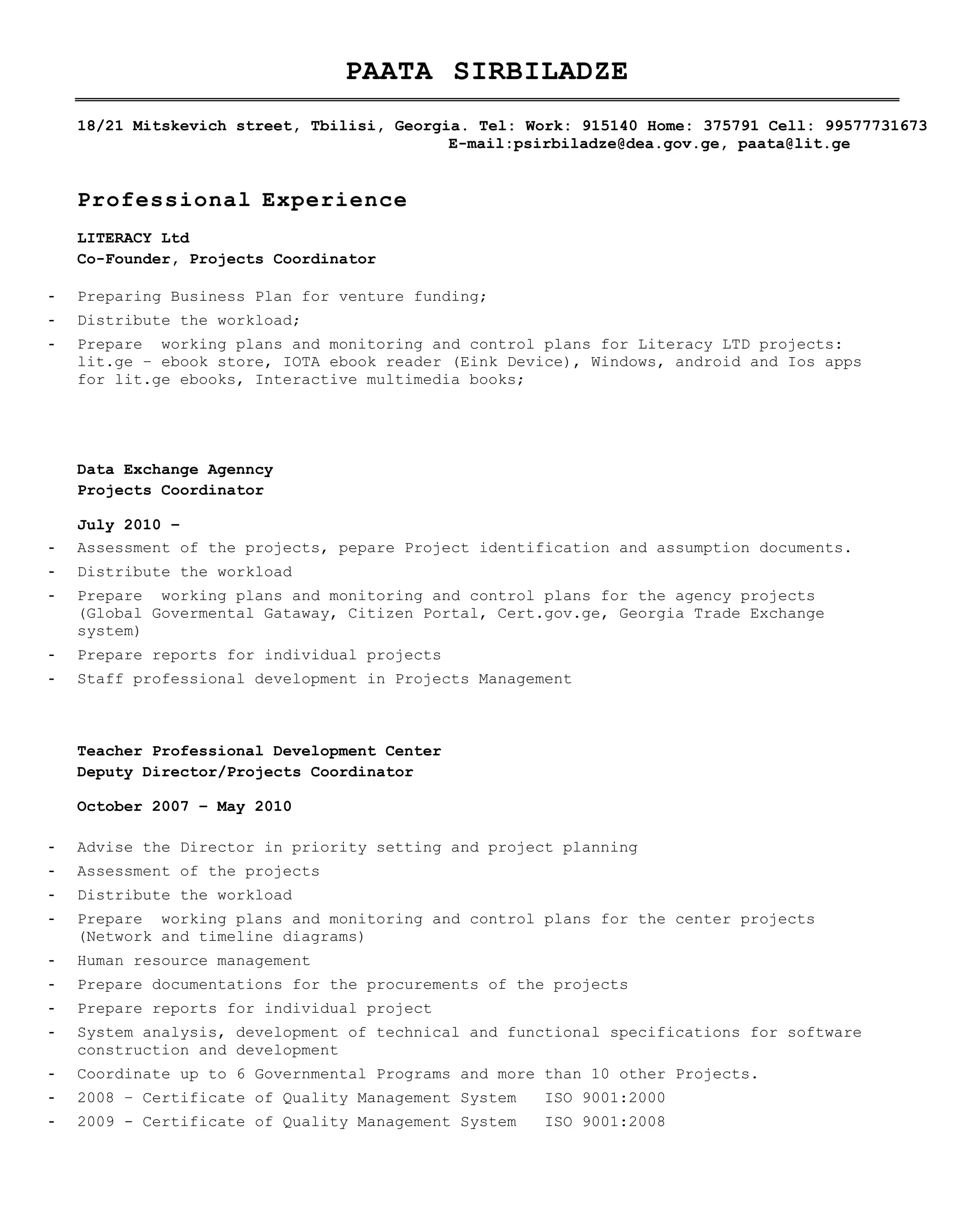 Cv paata sirbiladze_dea | PDF