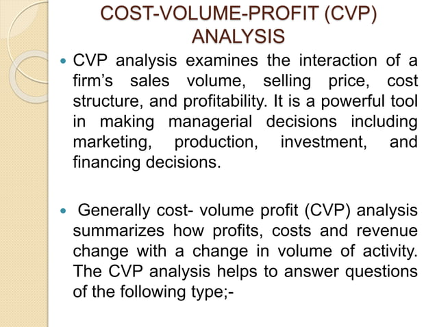COST-VOLUME-PROFIT (CVP) ANALYSIS | PPTX