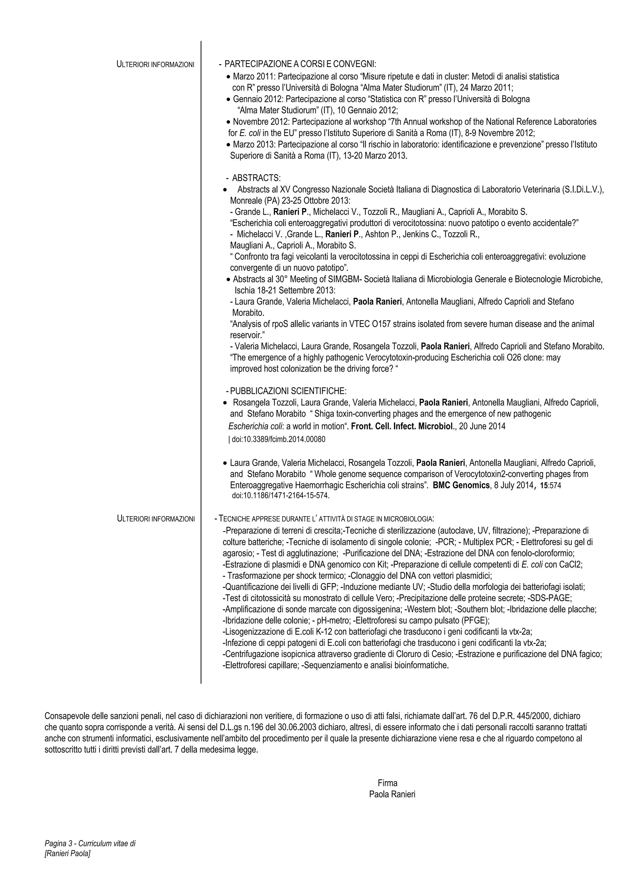 CV_Paola_Ranieri_Biotech_Animali | PDF